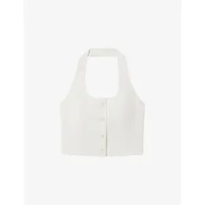 Claudie Pierlot Halterneck Cropped Lyocell-blend Waistcoat - Ecru