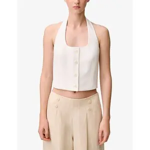 Claudie Pierlot Halterneck Cropped Waistcoat - Ecru