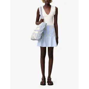 Claudie Pierlot Cotton Mini Skirt With Embroidery And Ruffle Detail