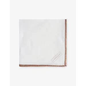 Corneliani Stripe-trim Linen Pocket Square - Burned Land Brown