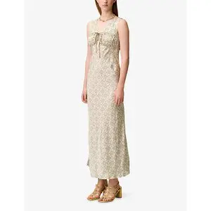 Claudie Pierlot Tie-neck Patterned Satin Midi Dress