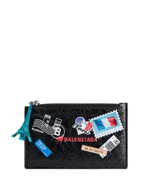 Balenciaga Men`s Cash Large Long Coin And Card Holder In /multico - Black