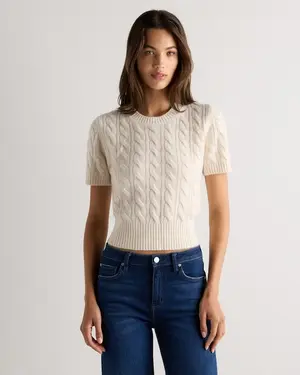 Quince Mongolian Cashmere Cable T-shirt - Ivory