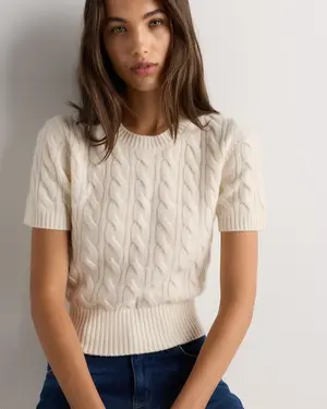 Quince Mongolian Cashmere Cable T-shirt - Ivory