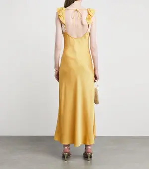 Claudie Pierlot Satin Maxi Dress With Lace Appliqu