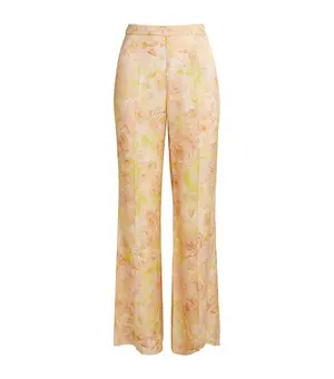 Sandro Satin Floral Wide-leg Trousers - Pink