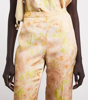 Sandro Satin Floral Wide-leg Trousers - Pink