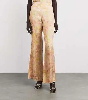 Sandro Satin Floral Wide-leg Trousers - Pink