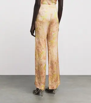 Sandro Satin Floral Wide-leg Trousers - Pink
