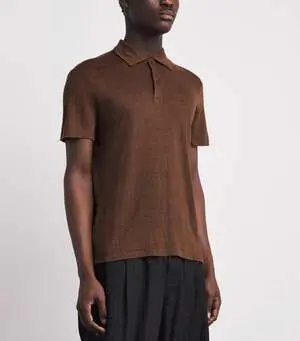 Sandro Linen Polo Shirt - Brown