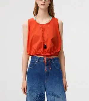 Loewe X Paula's Ibiza Cotton-blend Sleeveless Crop Top - Orange