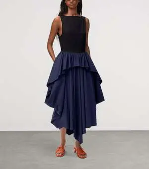 Loewe Cotton Asymmetric Midi Dress - Navy