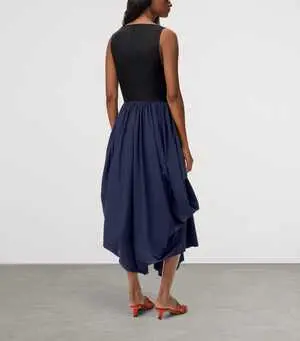 Loewe Cotton Asymmetric Midi Dress - Navy
