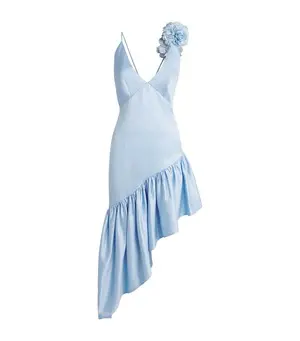 Sandro Lyocell-linen Asymmetric Ruffle Midi Dress - Blue