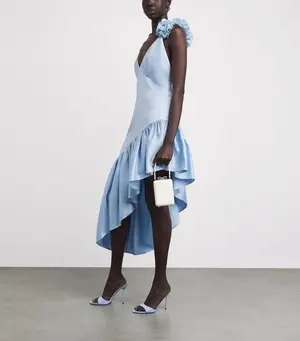 Sandro Lyocell-linen Asymmetric Ruffle Midi Dress - Blue
