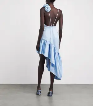 Sandro Lyocell-linen Asymmetric Ruffle Midi Dress - Blue