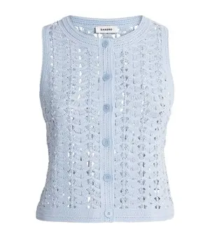 Sandro Openwork Crochet Sleeveless Cardigan - Blue