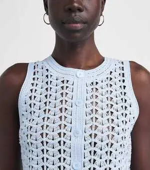Sandro Openwork Crochet Sleeveless Cardigan - Blue