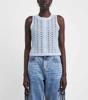 Sandro Openwork Crochet Sleeveless Cardigan - Blue