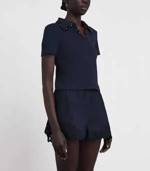 Sandro Stretch-cotton Embellished Polo Top