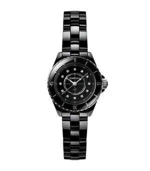 Chanel J12 Ceramic, Steel, And Diamond Watch - Black