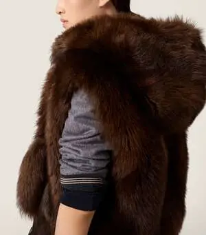 Miu Miu Shearling Hooded Gilet - Brown