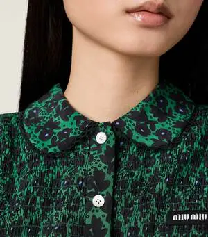 Miu Miu Floral Silk Crepe De Chine Mini Dress - Green