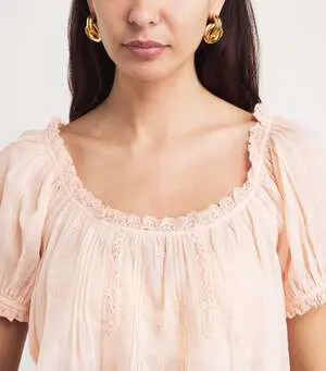 DÔEN Organic Cotton Frederica Blouse With Ruffles And Embroidery - Pink