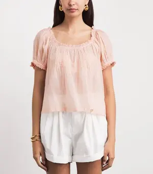 DÔEN Organic Cotton Frederica Blouse With Ruffles And Embroidery - Pink