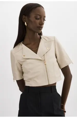 LAMARQUE Kirsi Cropped Biker Jacket - Bone