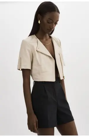 LAMARQUE Kirsi Cropped Biker Jacket - Bone