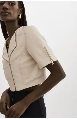 LAMARQUE Kirsi Cropped Biker Jacket - Bone