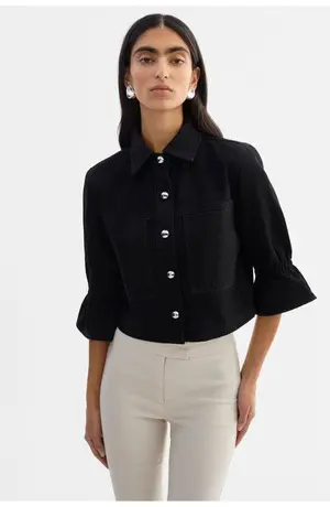 LAMARQUE Carolina Denim Ruffle Sleeve Jacket - Black