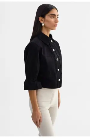 LAMARQUE Carolina Denim Ruffle Sleeve Jacket - Black
