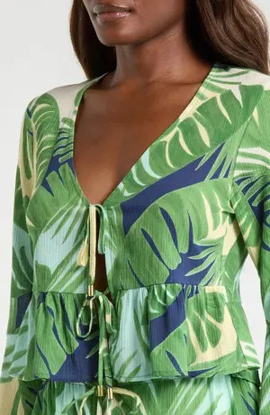 Sanctuary Crinkled Tropical Print Cover-up Pants - Green Multi