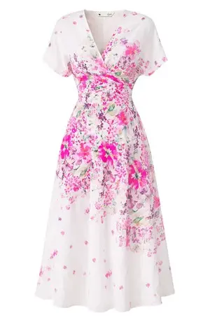 YUMI Floral Print Wrap Midi Dress