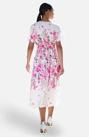 YUMI Floral Print Wrap Midi Dress