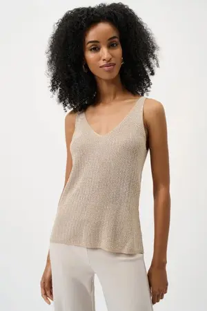 Joseph Ribkoff Metallic Knitted Camisole With Rhinestones - Champagne