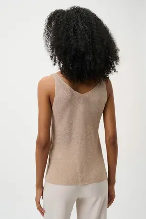 Joseph Ribkoff Metallic Knitted Camisole With Rhinestones - Champagne