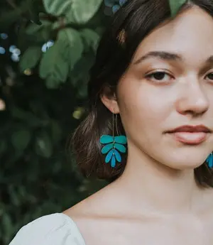 MATR BOOMIE Chameli Dangling Leaf Earrings - Teal