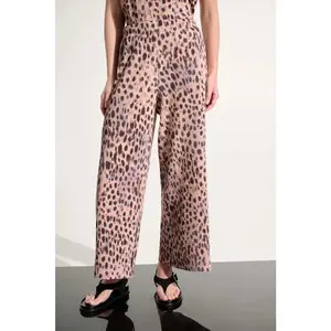 Joseph Ribkoff Pleated Animal Print Wide Leg Pants - Beige/multi