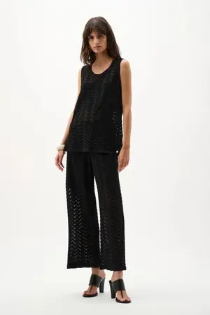 Joseph Ribkoff Viscose Jacquard Knit Chevron Stitch Culotte Pants