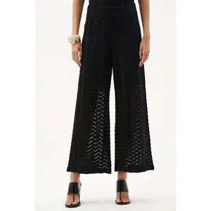 Joseph Ribkoff Viscose Jacquard Knit Chevron Stitch Culotte Pants - Black