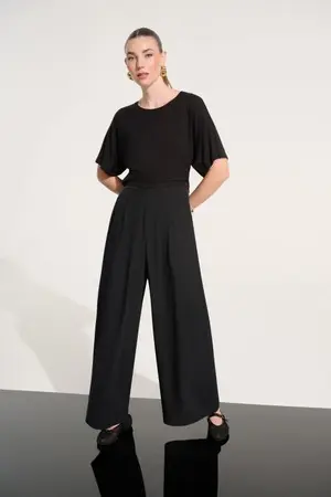 Joseph Ribkoff Stretch Woven Pull-on Wide Leg Pants - Black