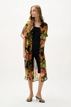 Joseph Ribkoff Chiffon Tropical Print Blouse