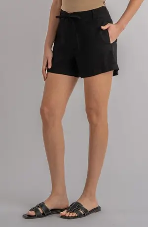 Kut From The Kloth Drawstring Linen Blend Relaxed-fit Shorts - Black