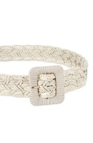 Sam Edelman Woven Raffia And Leather Belt - Bone
