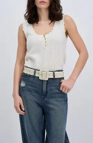 Sam Edelman Woven Raffia And Leather Belt - Bone