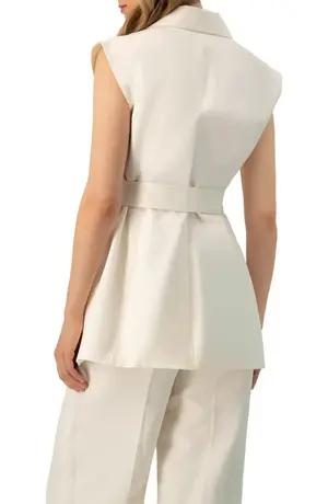 IVONNE Single-breasted Linen Vest With Tie - Ivory