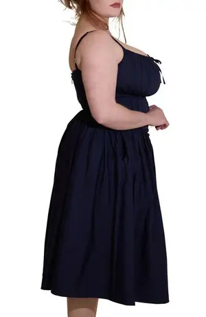 TAIDEUX Camille Fuller Bust Cotton Midi Corset Dress - Navy
